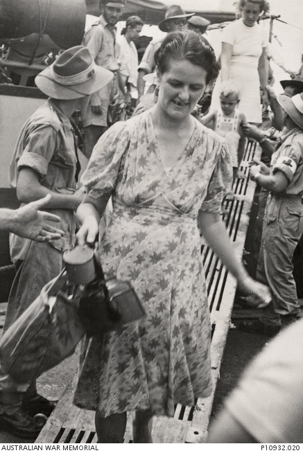 Civilian internees of the Japanese from Menado (Celebes) disembark HMAS ...