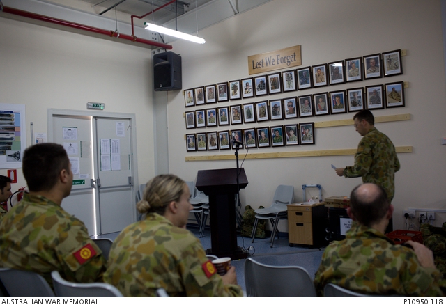 ADF personnel inside the lecture hall of the Reception Staging Onward ...