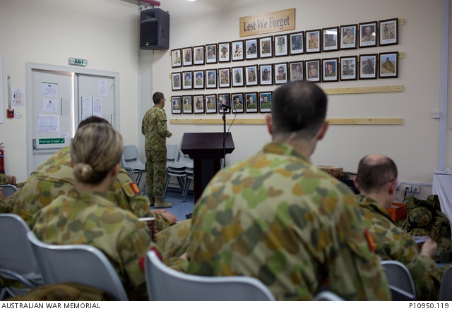 ADF personnel inside the lecture hall of the Reception Staging Onward ...