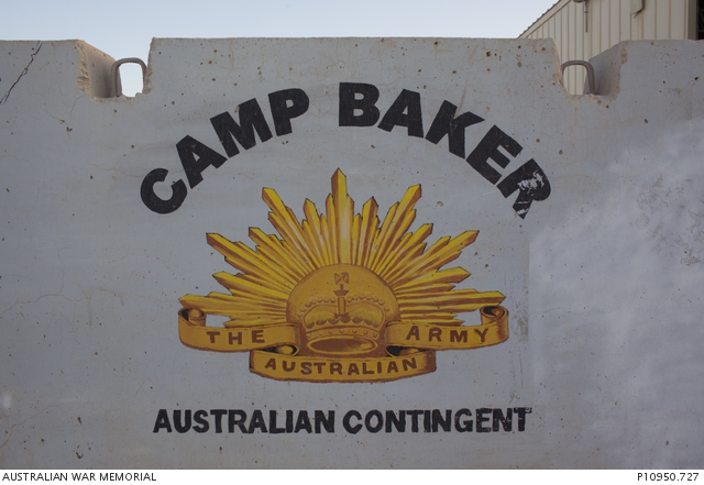 Camp Baker sign. | Australian War Memorial