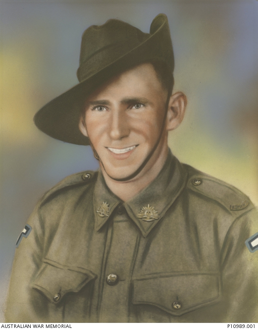 Hand coloured studio portrait of NX21370 Private (Pte) Bryan Hammersley ...