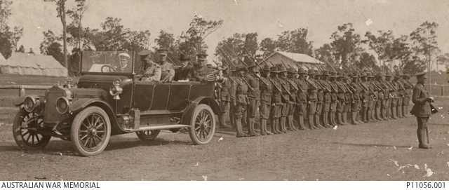 Inspection of troops in New South Wales by Officer seated in car ...