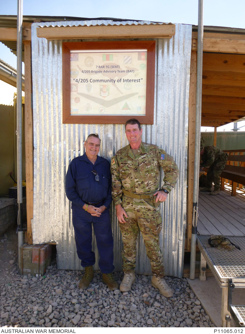 Informal portrait of Mr Keith Payne, VC, OAM and Warrant Officer Class Two Roland Walker ...