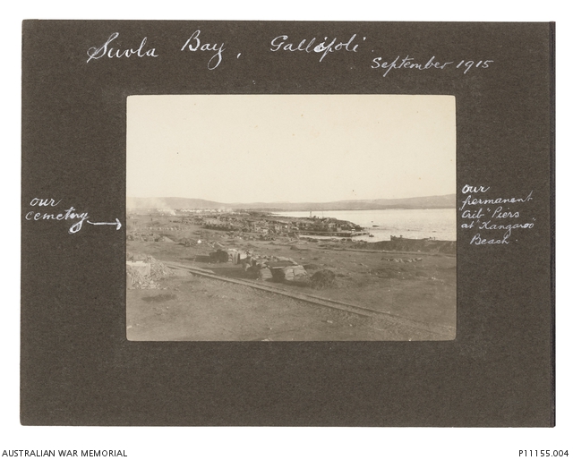 "Suvla Bay, Gallipoli. Our permanent 'Crib' Piers at 'Kangaroo' Beach ...