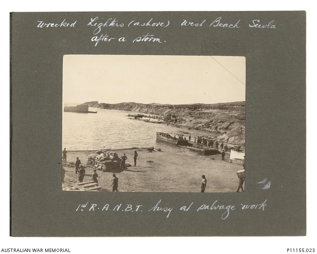 "Wrecked Lighters (ashore) West Beach Suvla after a storm. 1st RANBT ...