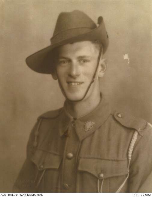 Toned black and white studio portrait of NX55824 Lance Corporal Frederick Charles Scott ...