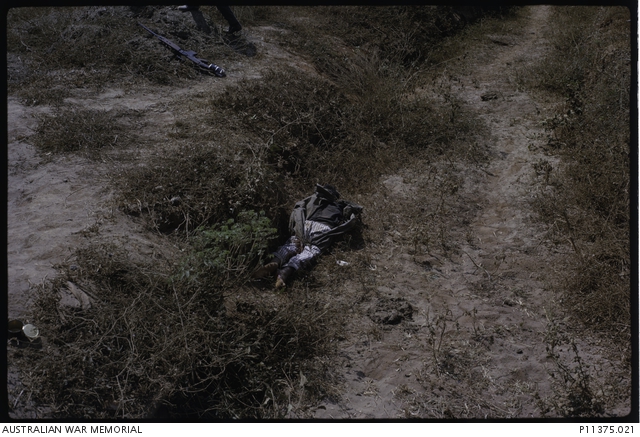 The dead body of a Viet Cong soldier lies in a ditch on the western ...
