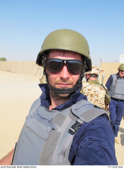 Self portrait of Ben Quilty at the firing range. One of a series of ...