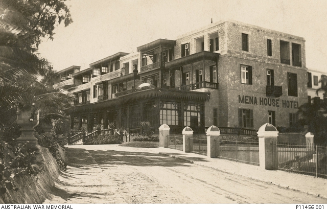 The entrance gates to the Mena House Hotel, Cairo. The Mena House Hotel ...