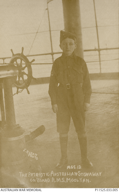 Informal portrait of Reginald Garth, a 12-year-old Perth boy who stowed ...