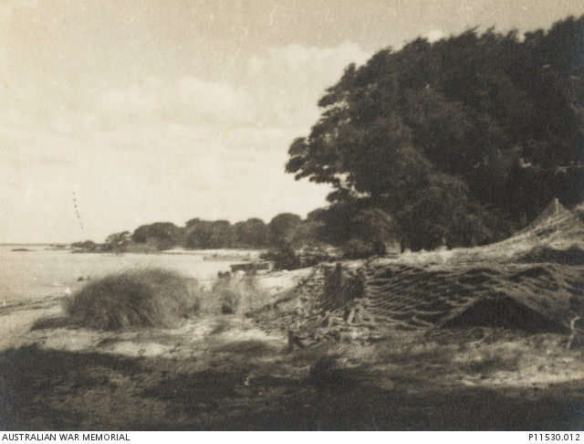 A camouflaged gun-pit on the beach used for defence when supplies were ...