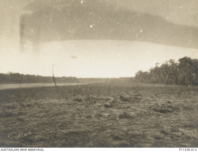 A camouflaged gun-pit. This photograph relates to the service of ...