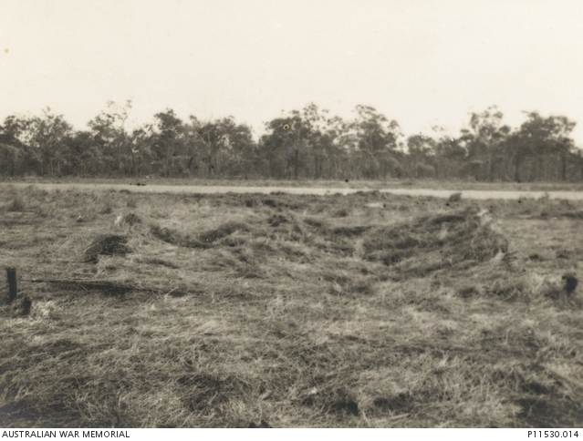 No 3 Gun, hidden in a camouflaged gun-pit. This photograph relates to ...
