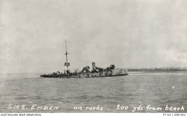 "The Emden ashore on North Keeling."(Album caption)."SMS Emden on rocks ...