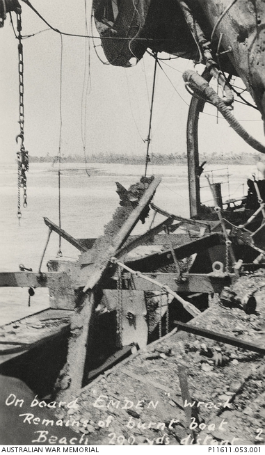 "On board the Emden."(Album caption)."On board EMDEN wreck. Remains of ...