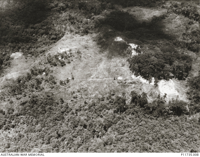 An aerial view of the British Army outpost at Nibong under construction ...
