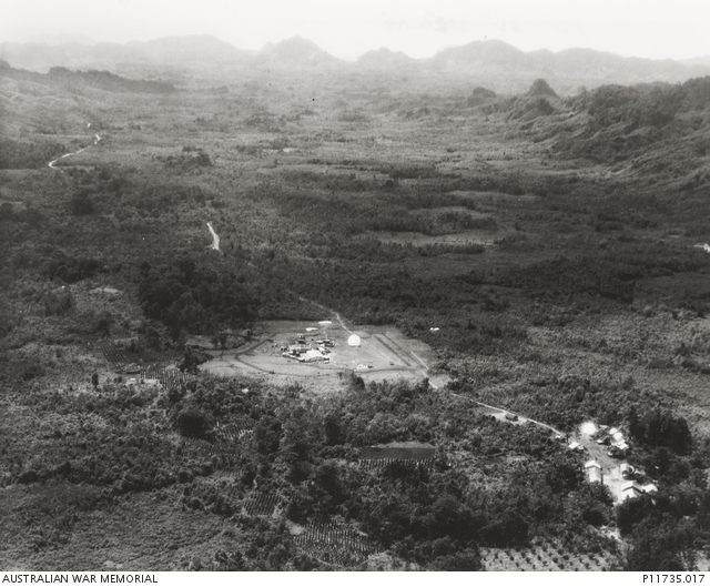 An aerial view of the British Army outpost at Serikan during a supply ...