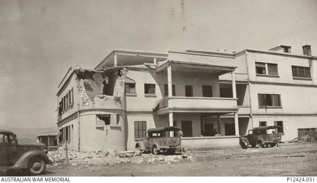 Damaged exterior of a hospital at Rayak. This image is from the ...