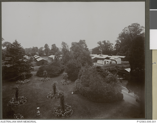 Elevated view of the rose garden of `Harefield House' which was taken ...