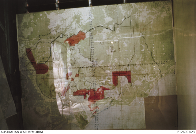 A briefing map in the Briefing Room, Regimental Headquarters (RHQ) of ...