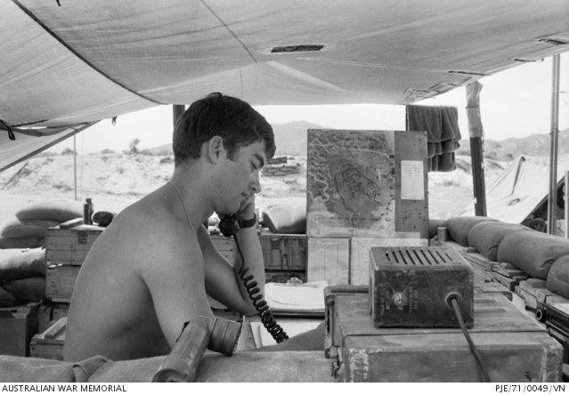 Long My, South Vietnam. February 1971. Gunner Gary Lawrence of Hobart ...