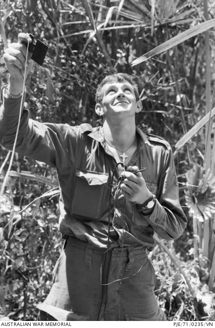 South Vietnam. April 1971. Private Alan Shearman of Drouin, Vic, a ...