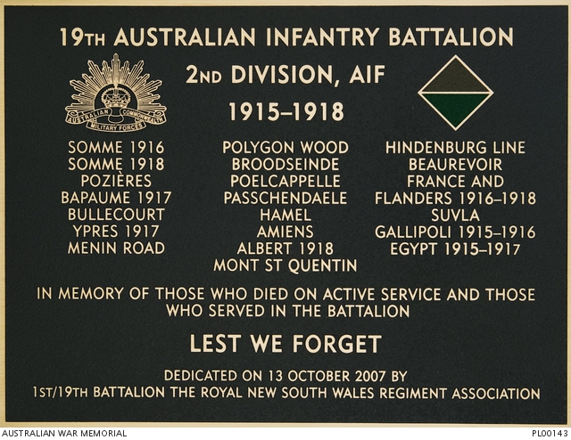 19th Battalion, AIF | Australian War Memorial