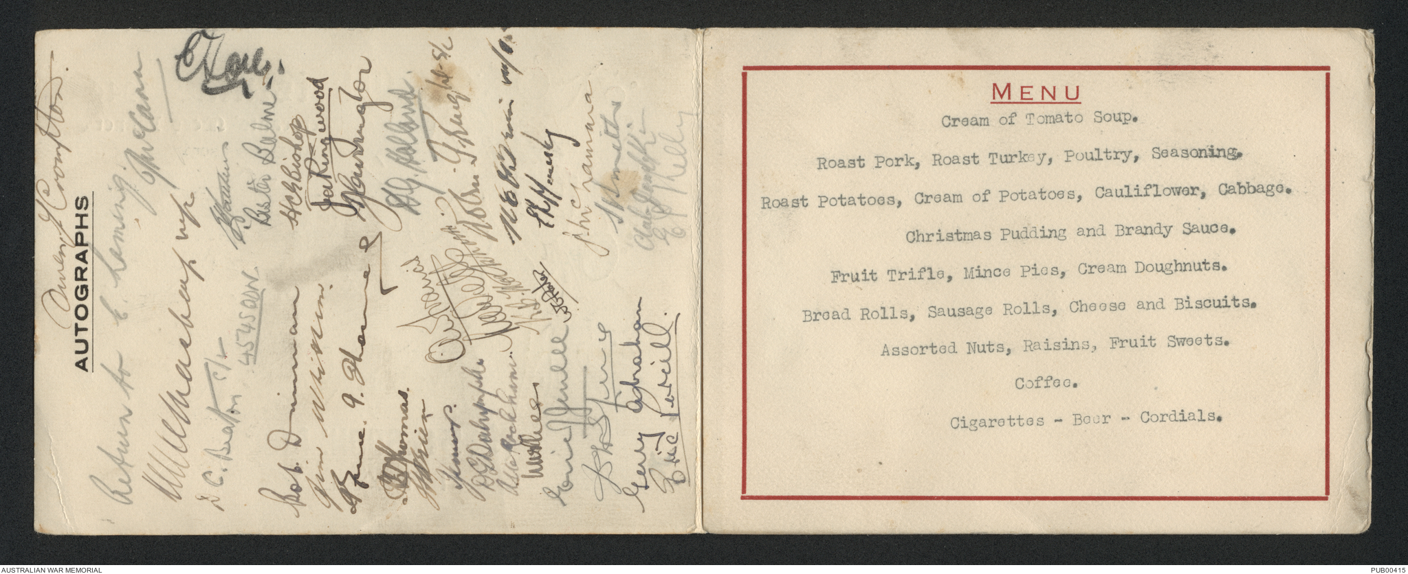 [Menu] Christmas 1944 Sergeants' Mess Dinner : 458 Squadron RAAF ...