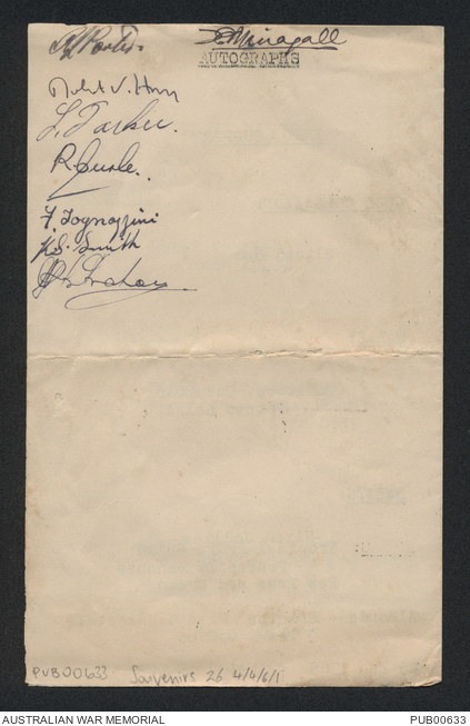 [Menu] Autographed Xmas Menu | Australian War Memorial