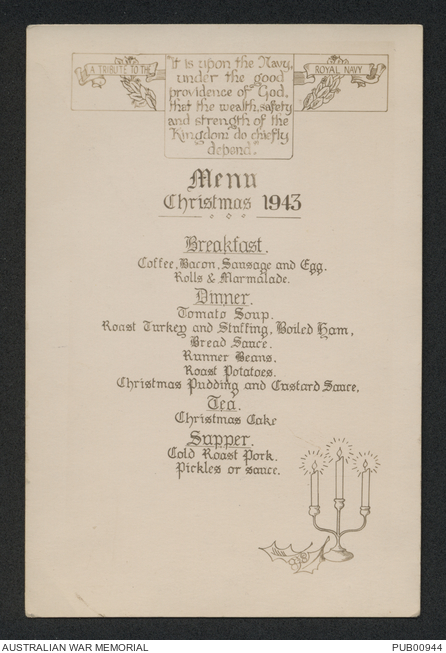 [Menu] Christmas Menu 1943, A tribute to the Royal Navy | Australian ...