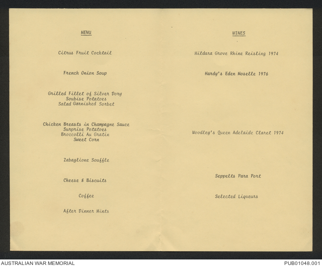 [Menu] Royal Australian Army Ordnance Corps and Royal Australian ...
