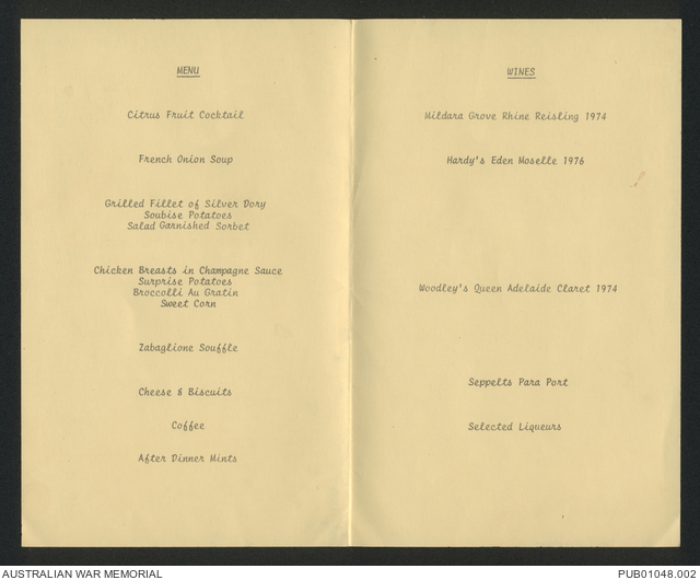 [Menu] Royal Australian Army Ordnance Corps and Royal Australian ...