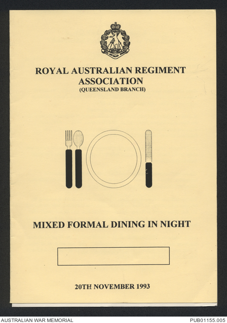 [Menu] Royal Australian Regiment Association, Mixed Formal Dining In ...