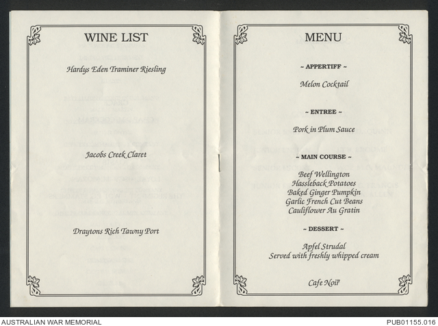 [Menu] 6th Battalion Royal Australian Regiment, Dining In Night ...