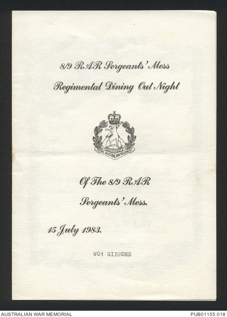 [Menu] 8/9 RAR Sergeants' Mess, Regimental Dining Out Night ...