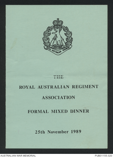 [Menu] The Royal Australian Regiment Association, Mixed Formal Dinner ...