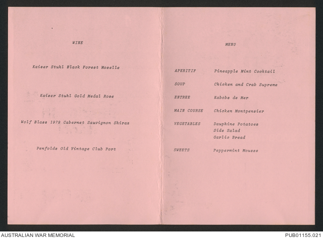 [Menu] Land Warfare Centre, Ladies Formal Dining In Night | Australian ...