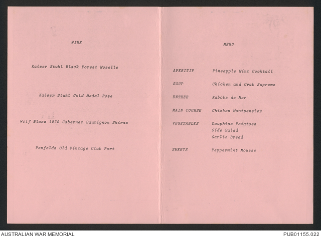 [Menu] Land Warfare Centre, Ladies Formal Dining In Night | Australian ...