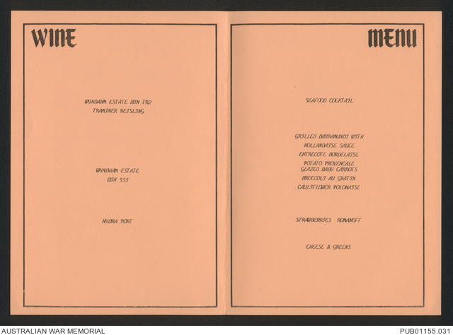 [Menu] Land Warfare Centre Dining Out | Australian War Memorial