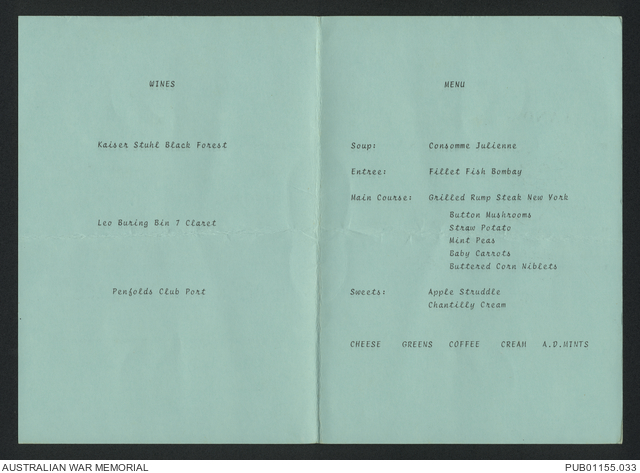 [Menu] Land Warfare Centre, WO Course Formal Dinner | Australian War ...
