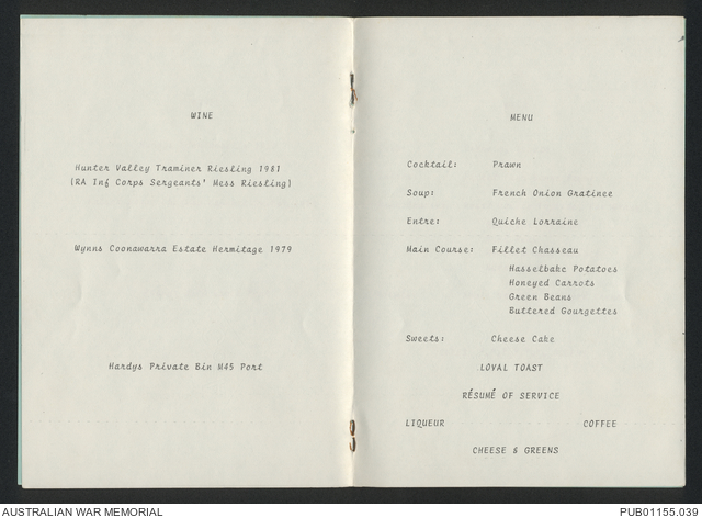 [Menu] Land Warfare Centre, 4/82 WO Course Formal Dinner | Australian ...
