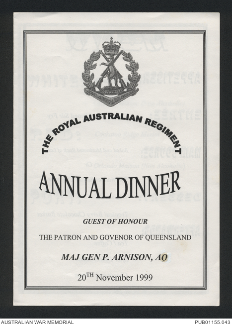 [Menu] The Royal Australian Regiment Annual Dinner | Australian War ...