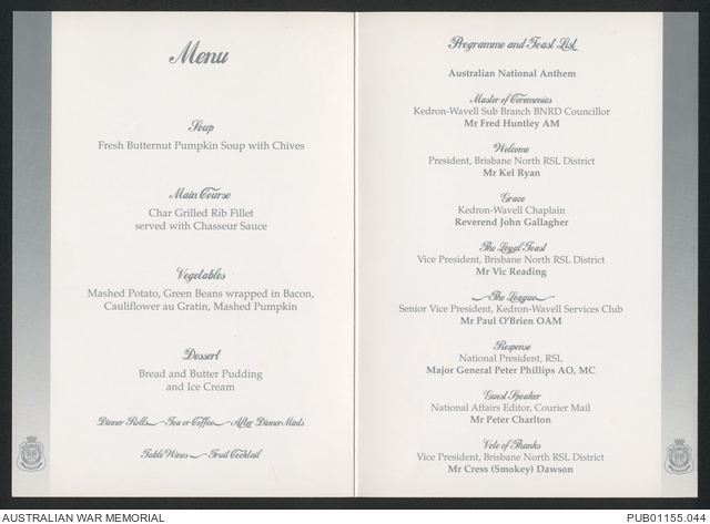 [Menu] The Returned Services League of Australia (Queensland Branch ...