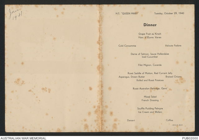 [Menu] Officer's Menu | Australian War Memorial