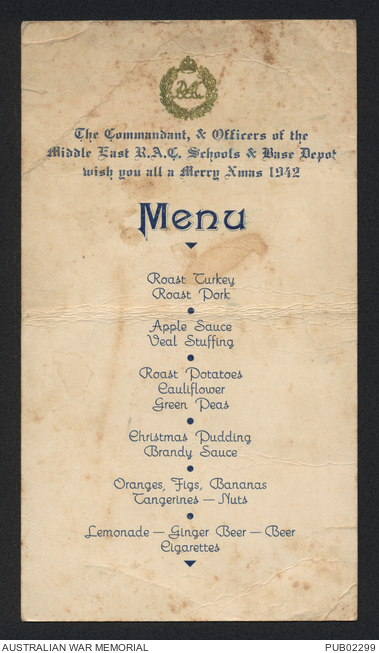 [Menu] Middle East R.A.C. Schools & Base Depot Christmas dinner Menu ...