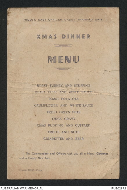 [Menu] Xmas Dinner Menu - Middle East Officer Cadet Training Unit ...