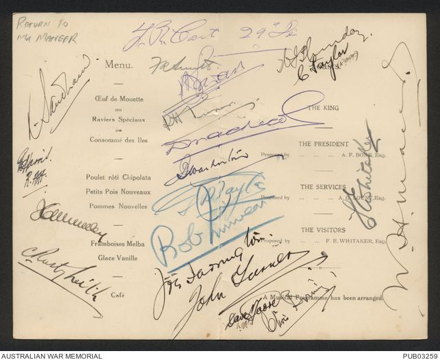 [Menu] The Medes and Persians Society 'Victory' Dinner menu, 3 July ...