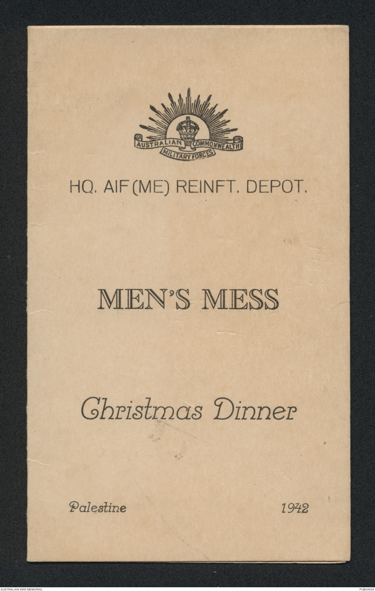 [Menu] HQ. AIF (ME) REINFT. DEPOT. Men's Mess Christmas Dinner ...