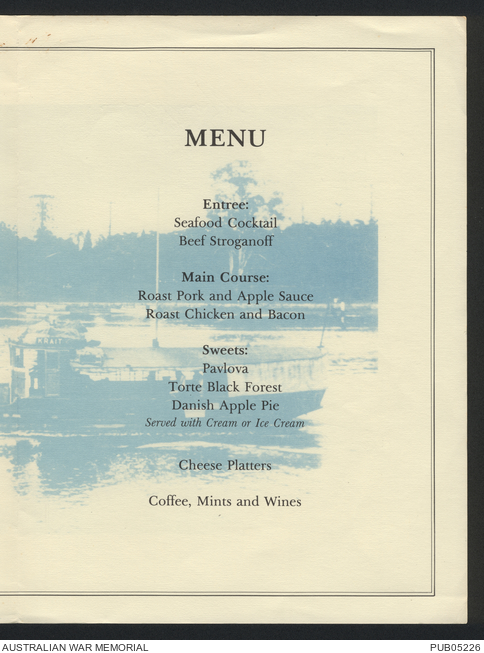 [Menu] Krait Memorial Dinner Menu | Australian War Memorial