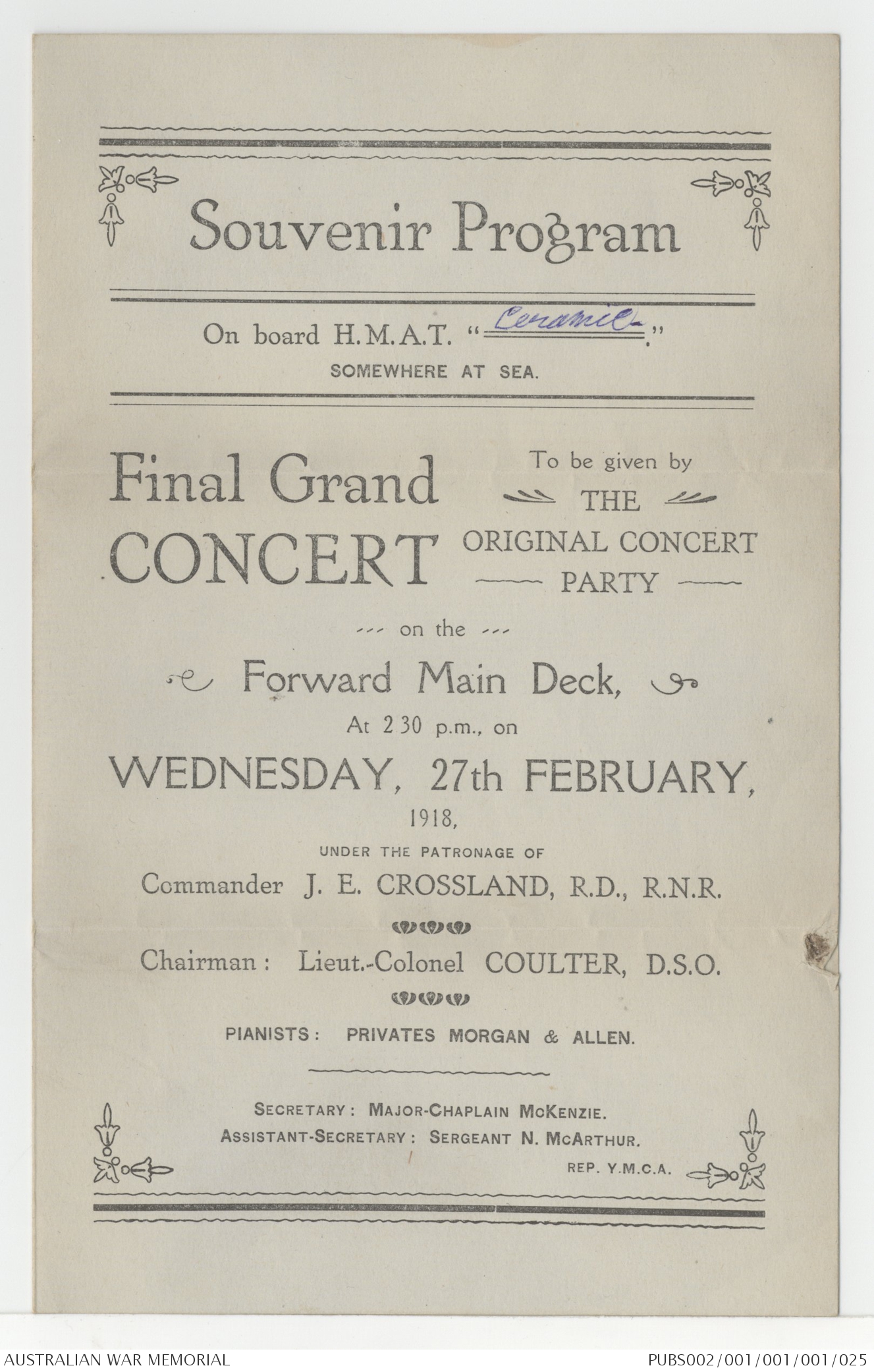 [Concert program] Item 25: Souvenir program | Australian War Memorial